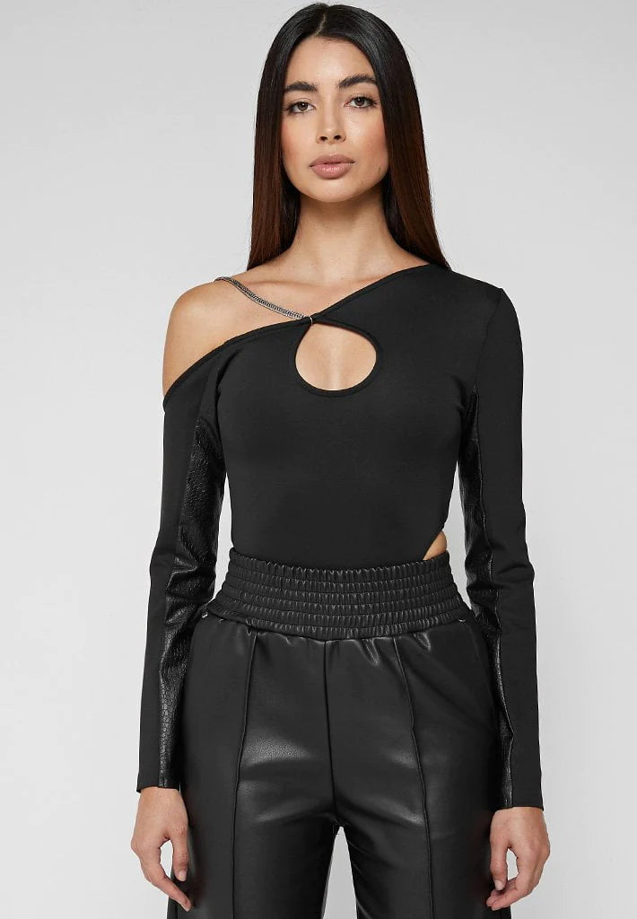 Asymmetric High Leg Bodysuit with Chain - Black – THE MILLI