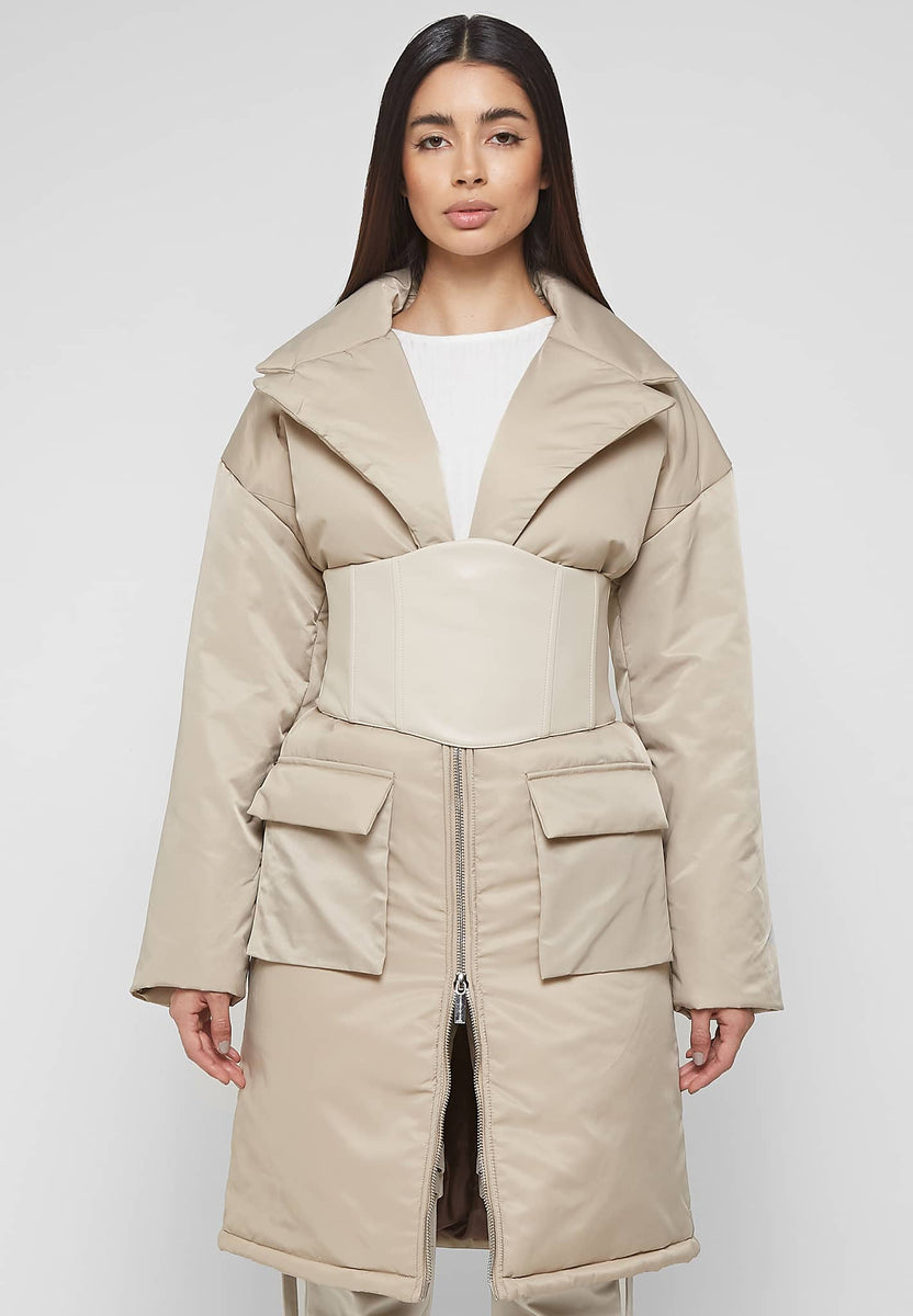 Longline Corset Puffer Coat - Beige – THE MILLI