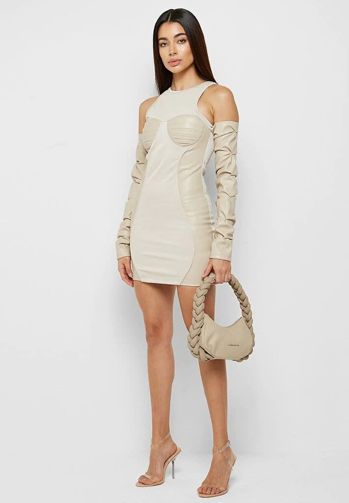 Tacked Sleeve Bodycon Dress - Beige – THE MILLI