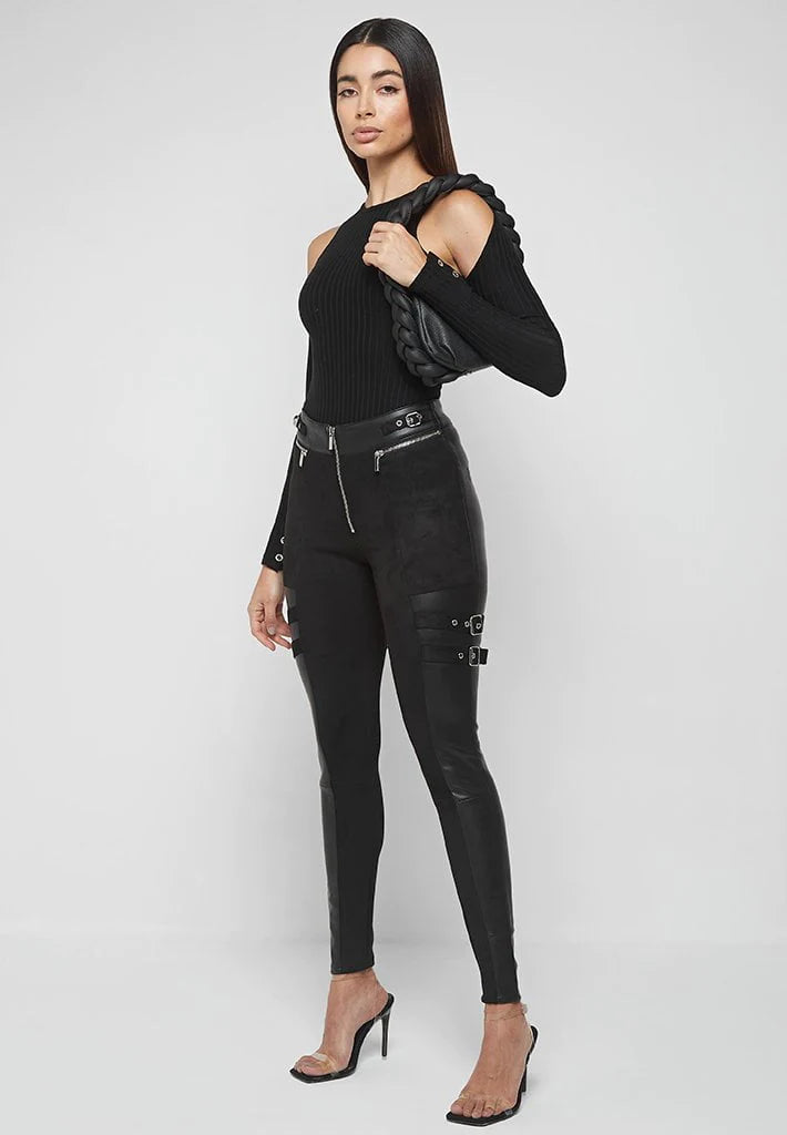 Vegan Suede Strap Leggings - Black – THE MILLI